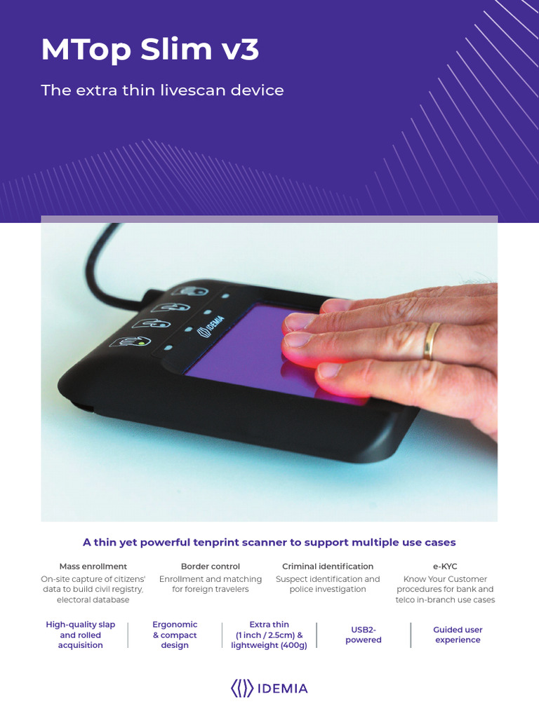 0107 PRIV DWL Mtop Slim v3 Idemia Brochure 202209 | PDF | Fingerprint | Identity Document