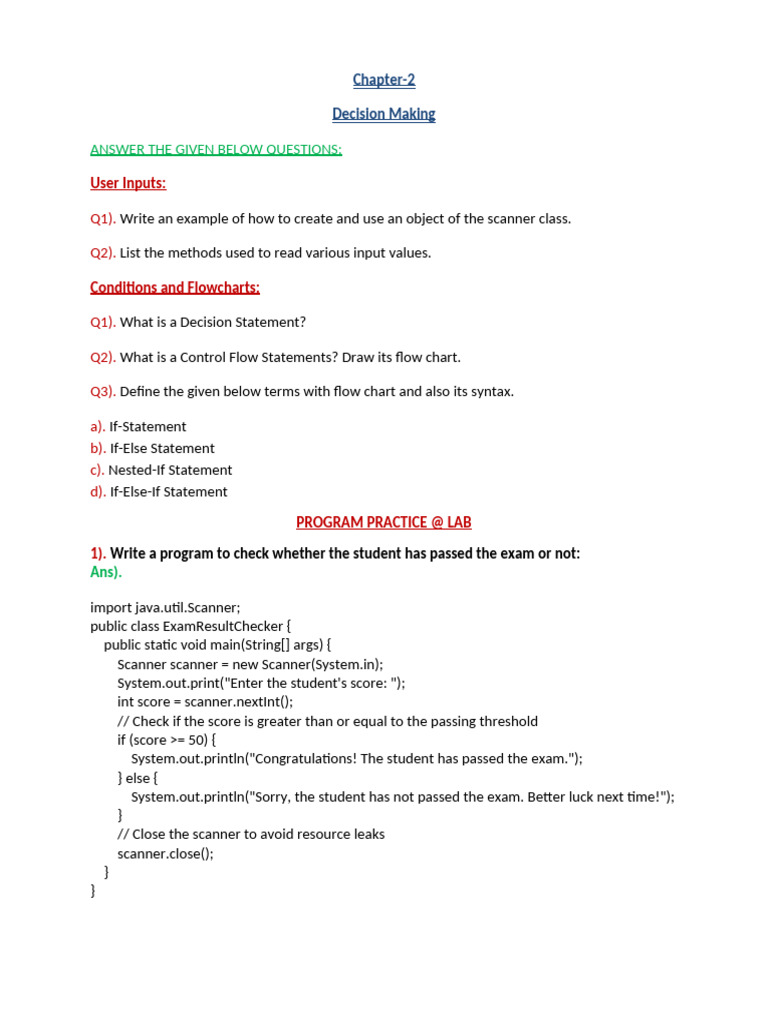 Gr-9 - Ch-2 Decision Making - Questions | PDF | Computer Programming | Programming Paradigms