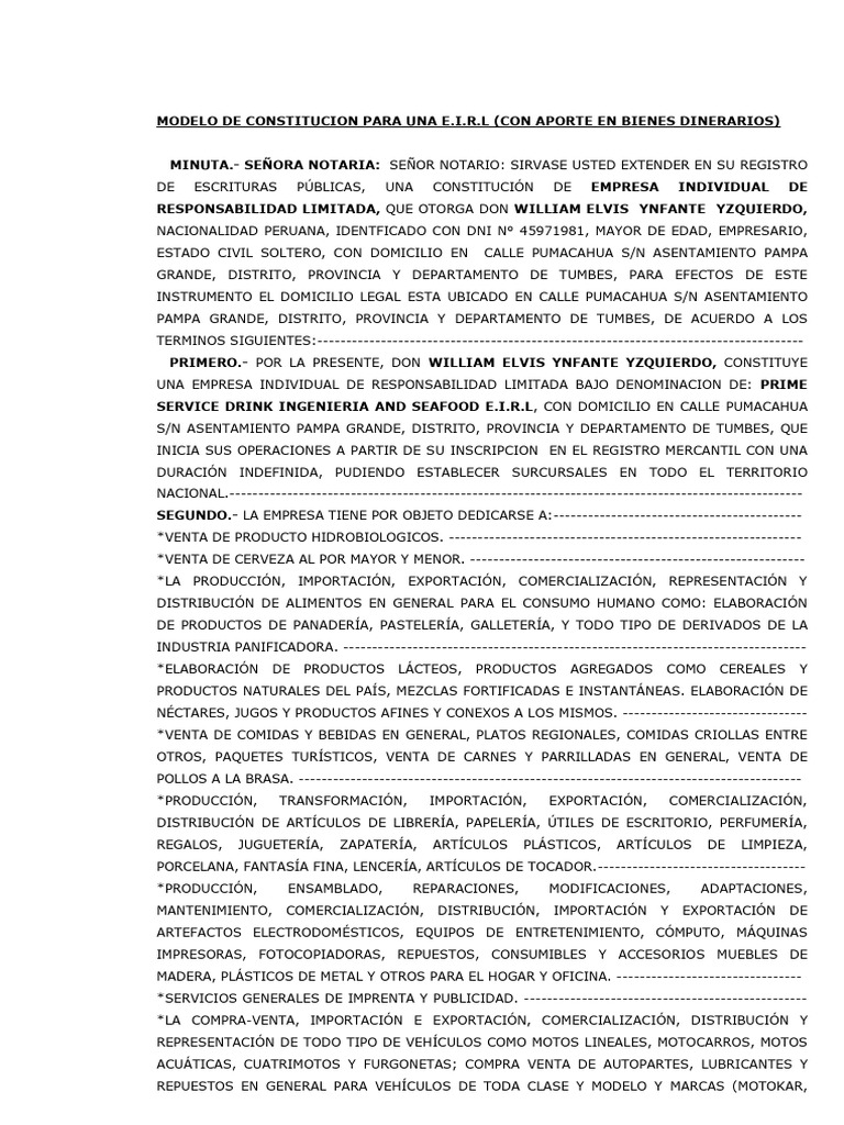 Minuta de Eirl - Nagely | PDF | Contabilidad