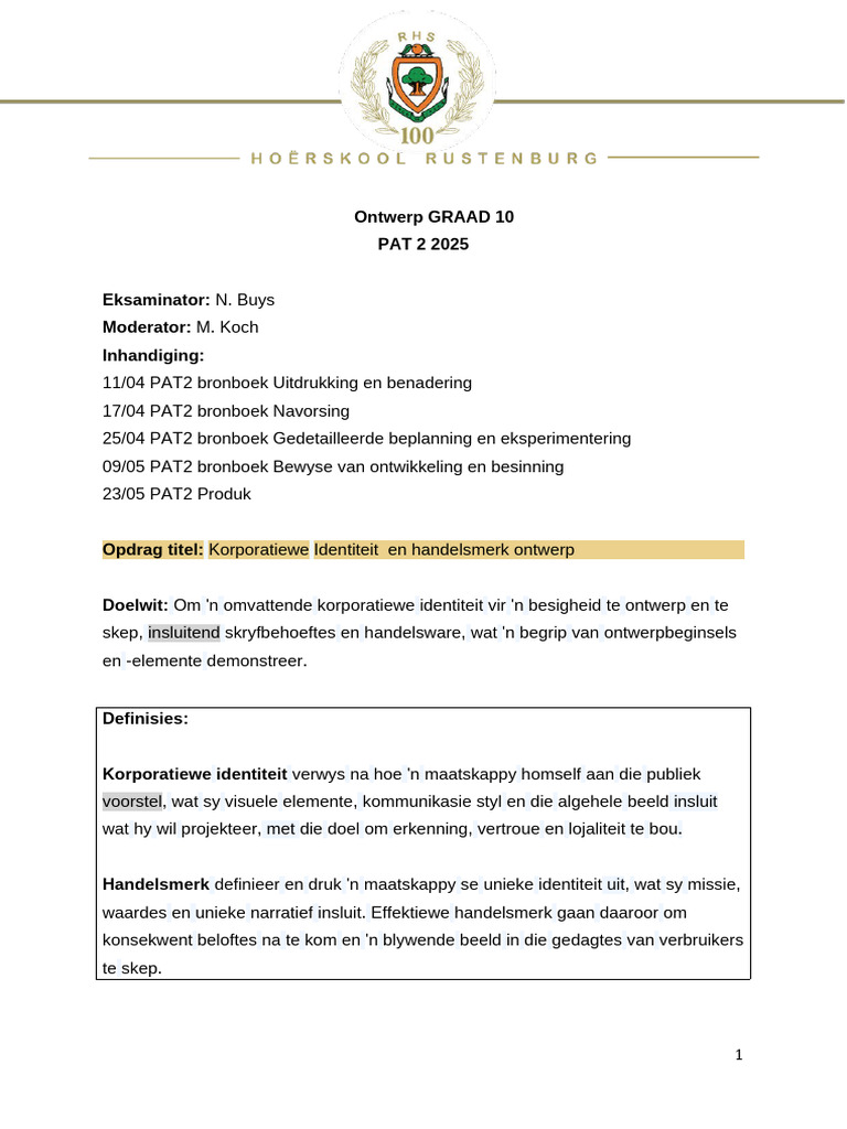 Gr10 Ontwerp PAT 2 2025 | PDF