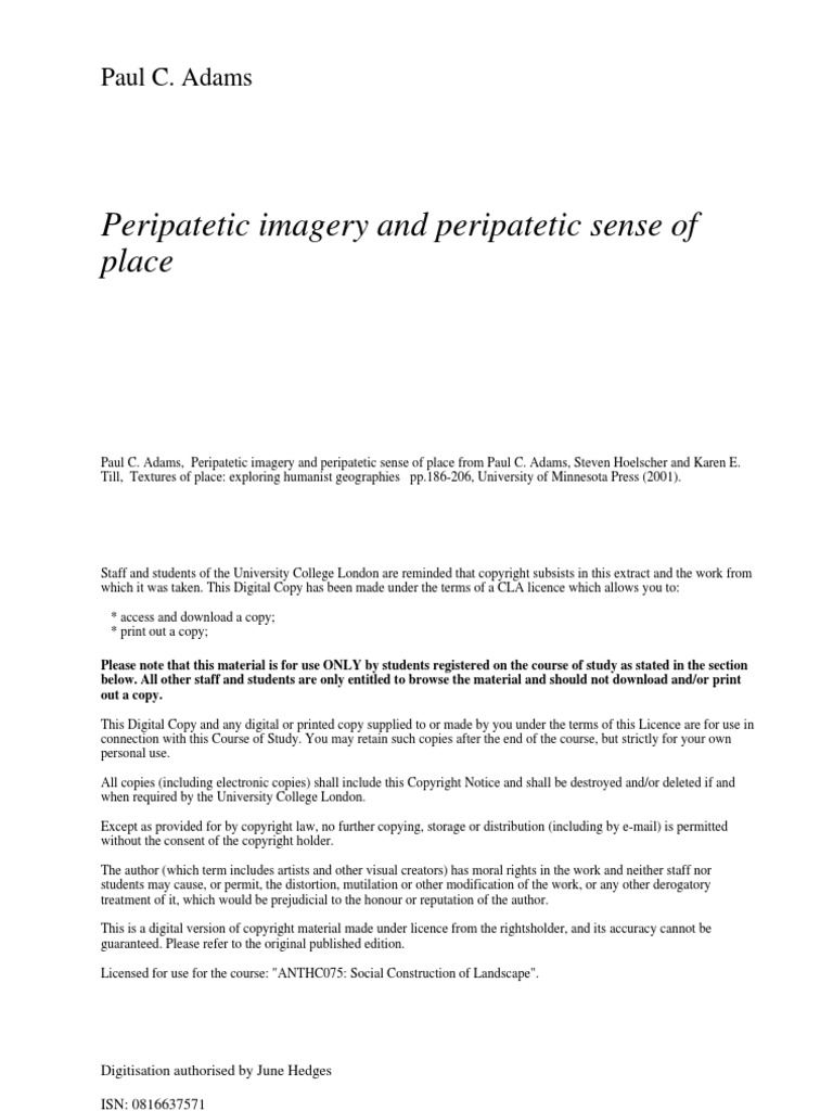 Adams (2001) Peripatetic Imagery and Peripatetic Sense of Place | PDF | Art