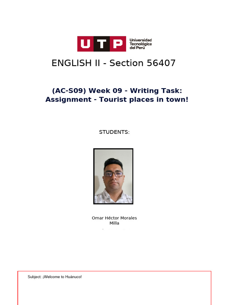 (AC-S09) Week 09 - Writing Task Assignment - Tourist Places in Town! | PDF