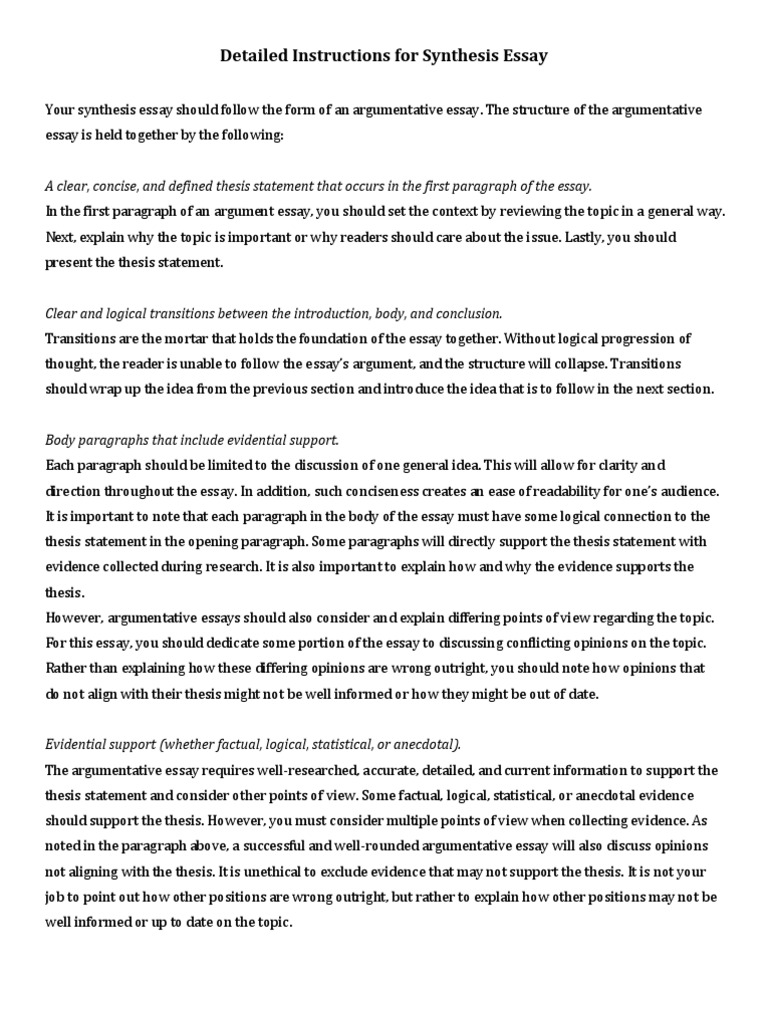 Detailed Instructions and Schedule For Synthesis Essay | PDF | Essays ...