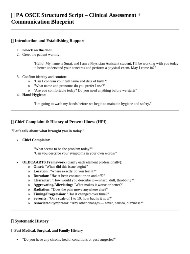 PA OSCE Structured Script | PDF | Pulse