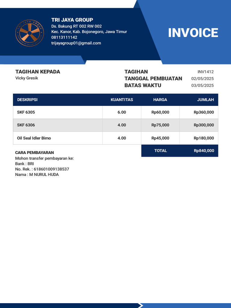Invoice Tagihan TRI JAYA GROUP | PDF