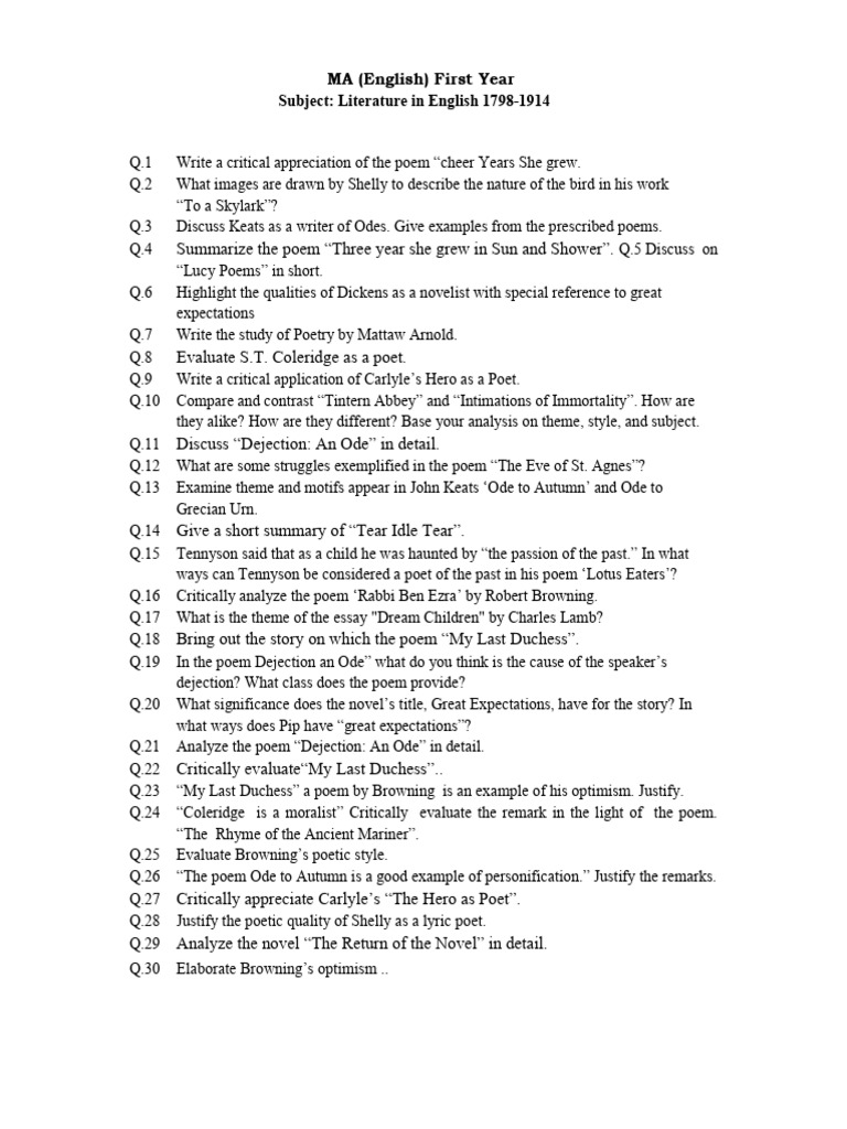 Literature in English 1798-1914 Analysis | PDF | Poetry | John Keats