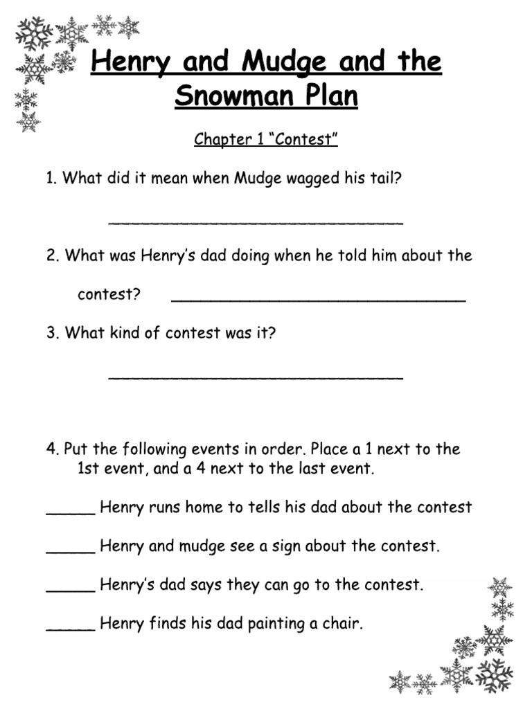 Henry and Mudge and The Snowman Plan Book Study | PDF