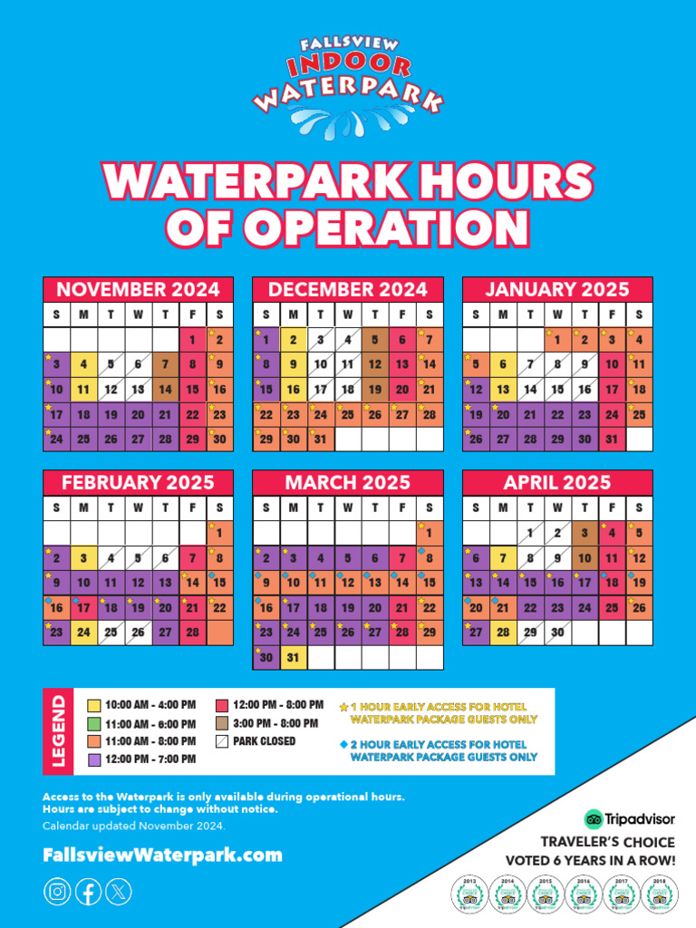 Fallsview Waterpark Calendar 2024 | PDF