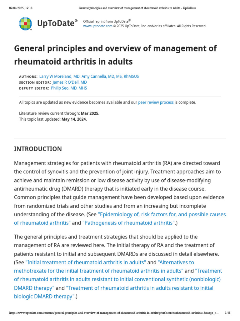 General Principles and Overview of Management of Rheumatoid Arthritis ...