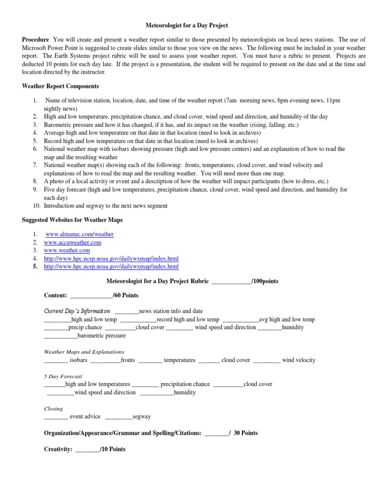 Meteorologist for a Day Project Guide | PDF | Weather Forecasting | Weather