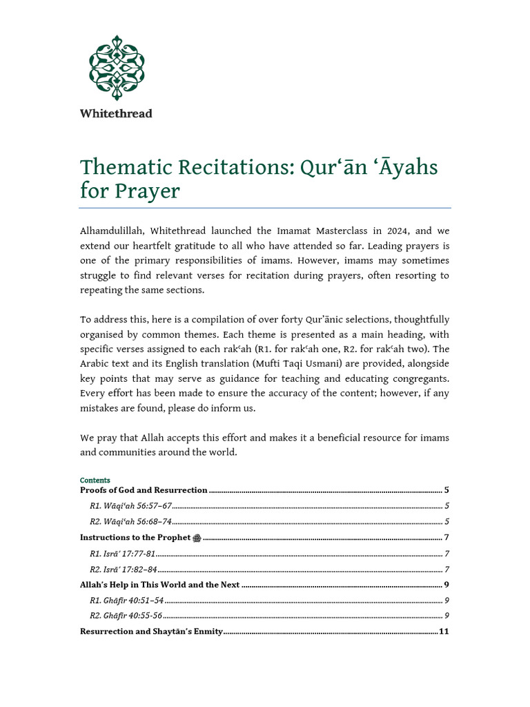 Thematic Recitations - Qur'an Ayahs For Prayer | PDF | Prophets And Messengers In Islam | Quran