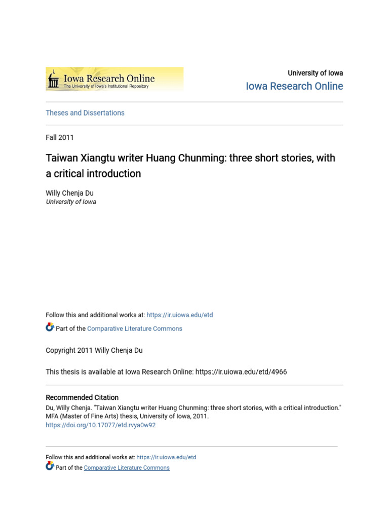 Huang Chunming: Three Short Stories Analysis | PDF | Taiwan | Translations