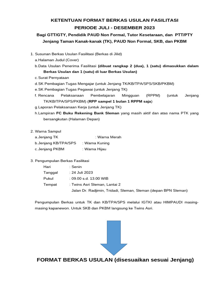 Format Usulan Fasilitasi PAUD 2023 | PDF
