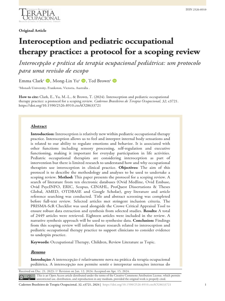 Interoception and Pediatric Occupational Therapy Practice - A Protocol ...