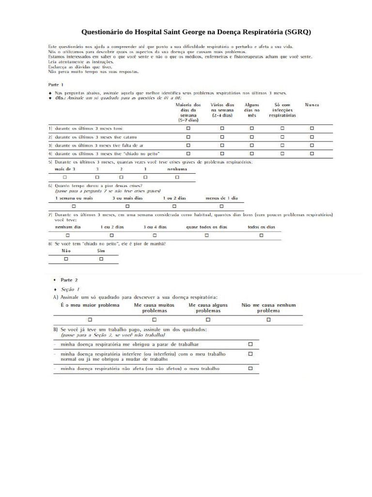 Questionário Do Hospital Saint George Na Doença Respiratória (SGRQ) | PDF