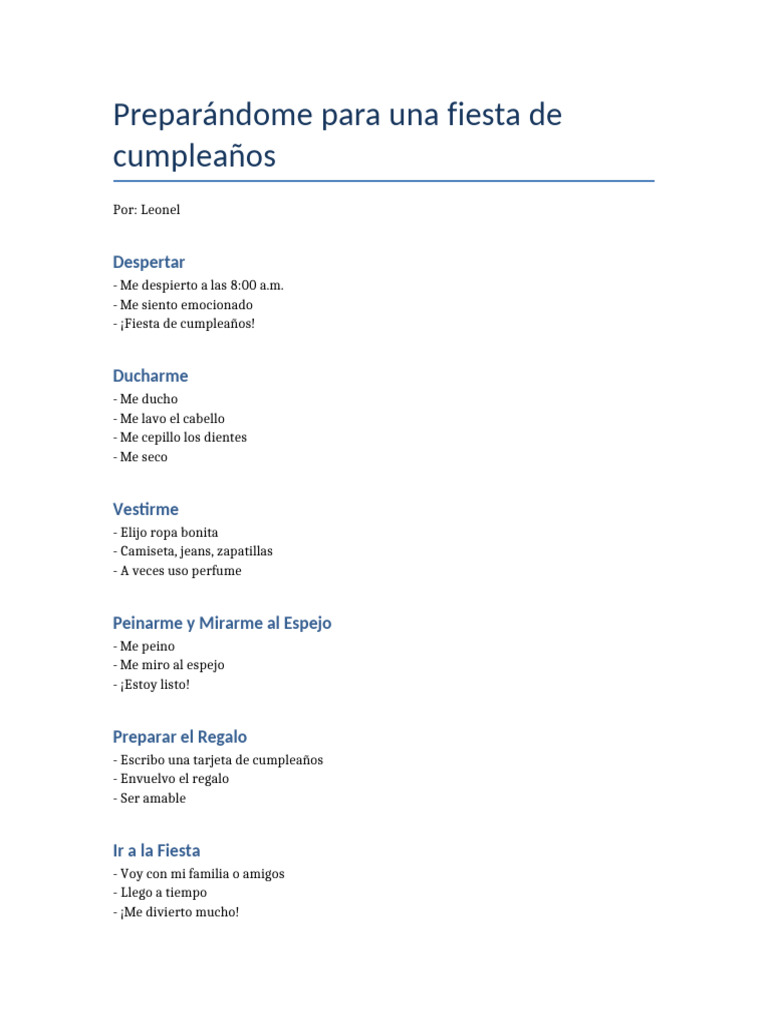 Preparandome para Una Fiesta de Cumpleanos | PDF