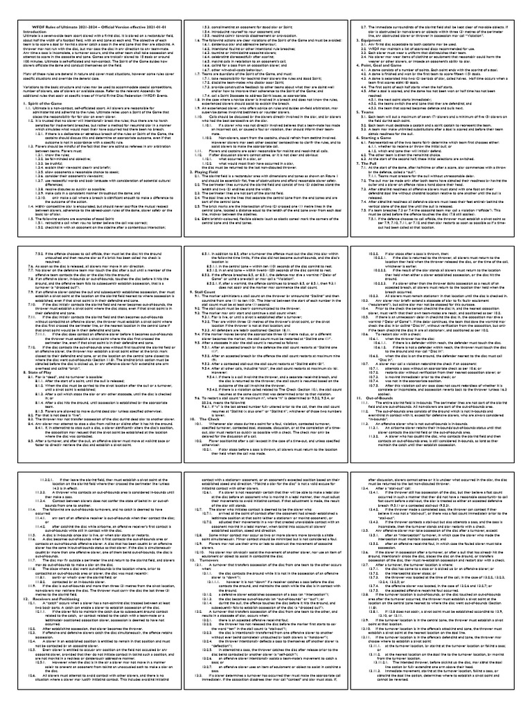 WFDF Rules of Ultimate 2021 2024 Pocket Format | PDF | Sports | Sports ...