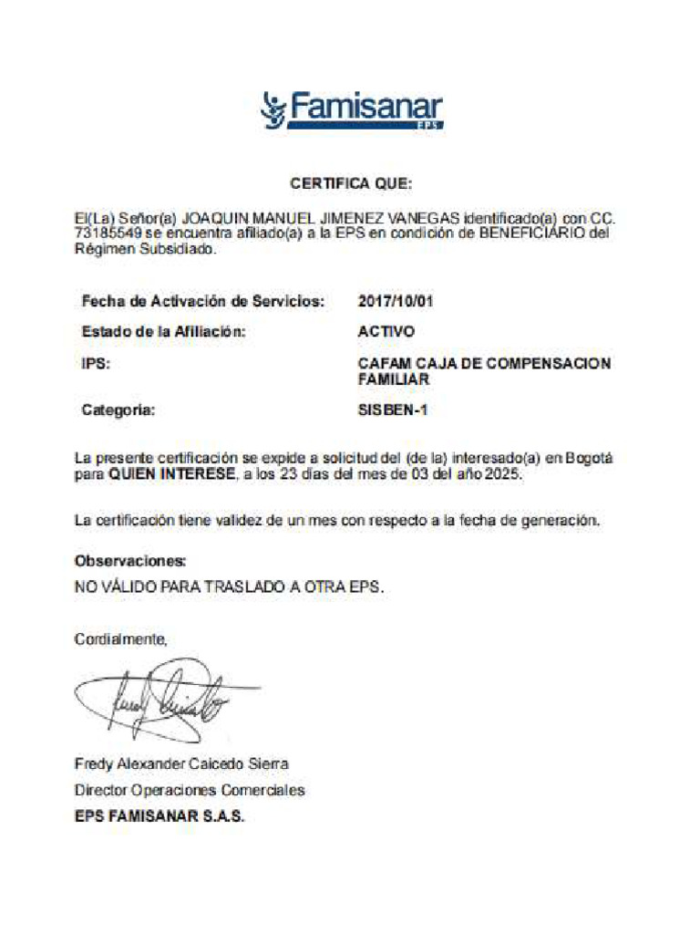 Certificado Eps | PDF