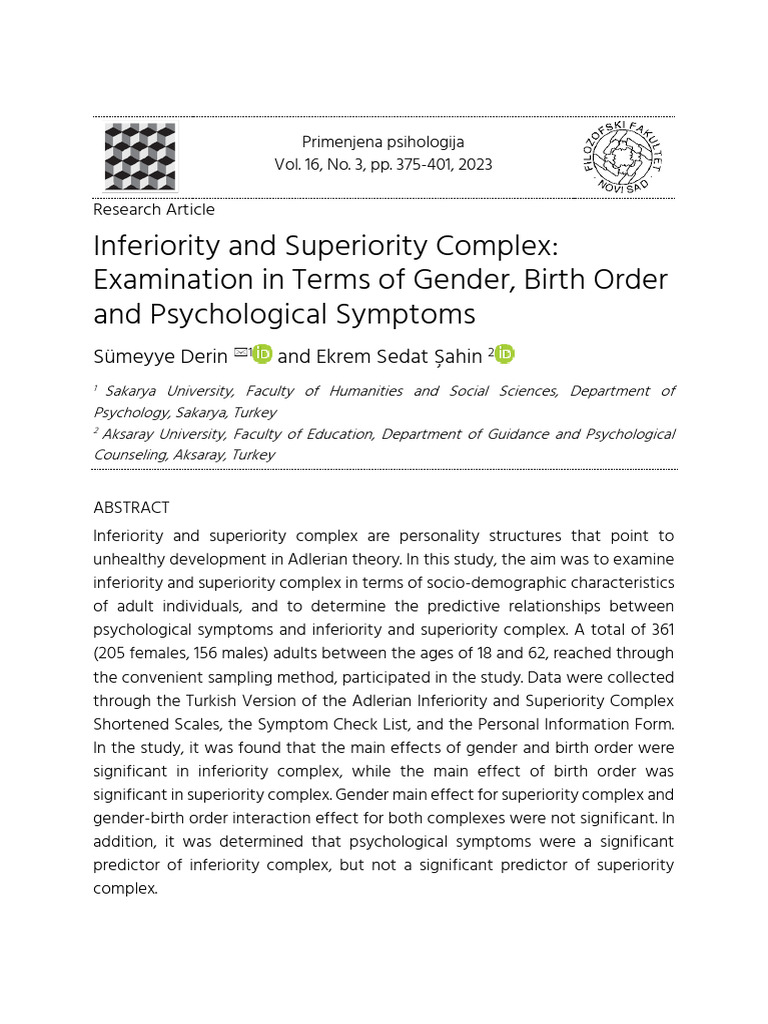 Inferiority and Superiority Complex Examination in | PDF | Multicollinearity | Regression Analysis