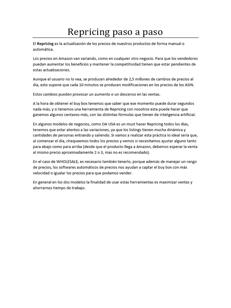 Guía de Repricing para Vendedores en Amazon | PDF | Precios | Economias