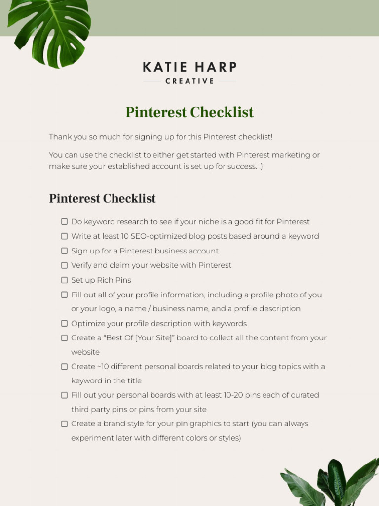 Pinterest Checklist | PDF