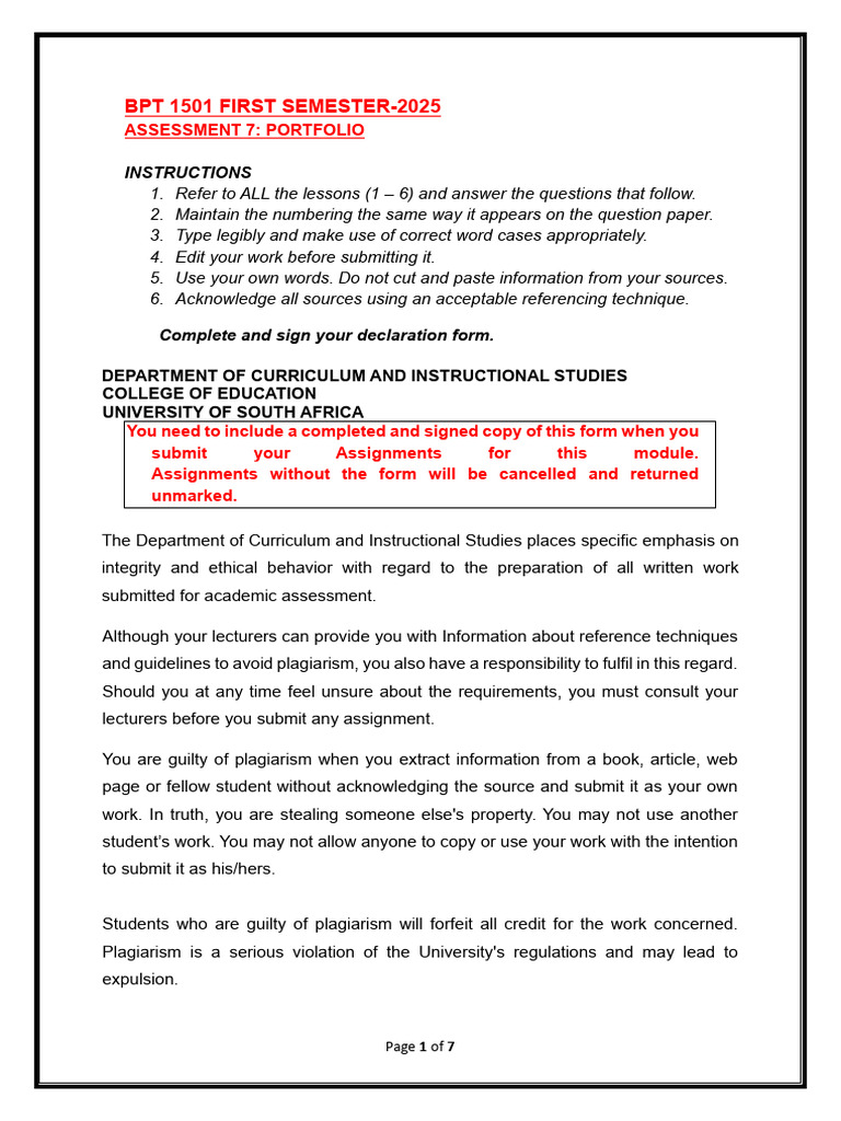 BPT 1501 Sem1 2025 Portfolio | PDF | Plagiarism | Learning