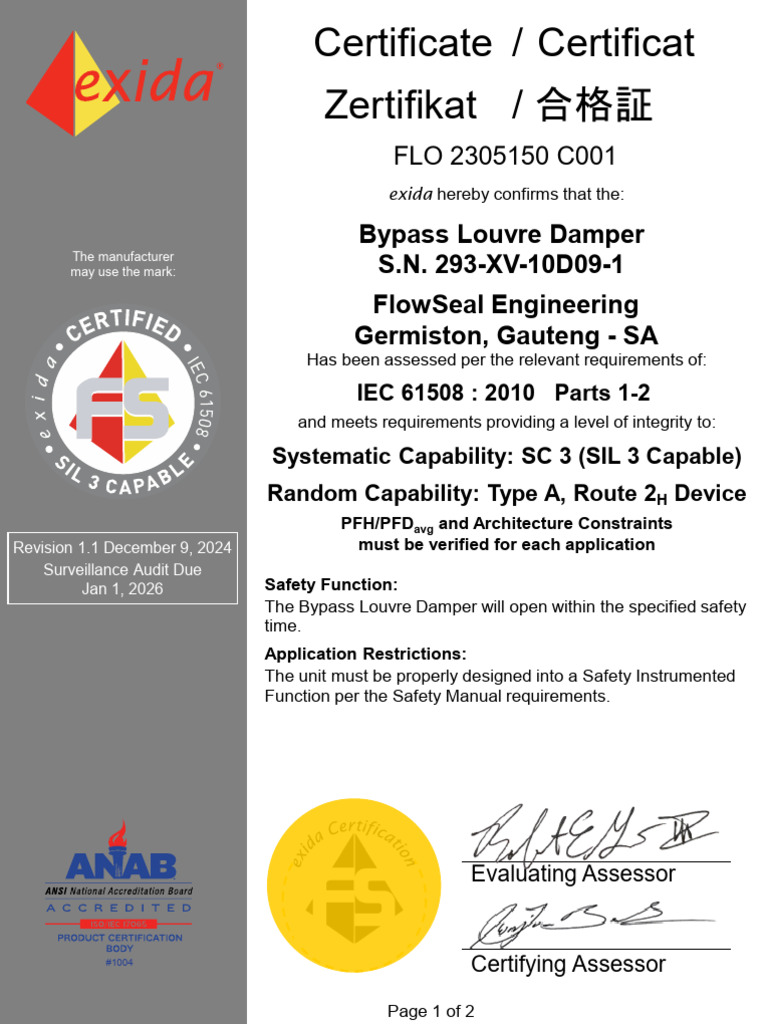Logix 520MD Positioner SIL3 Certificate | PDF | Systems Thinking | Safety