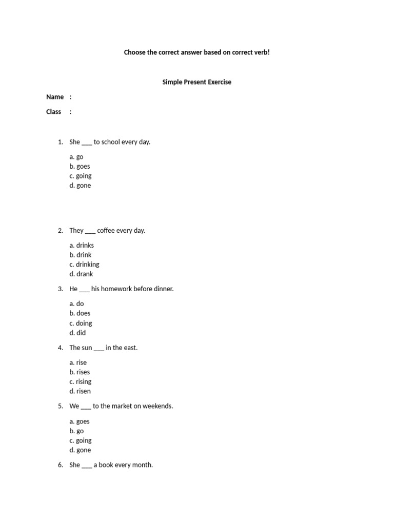 Simple Present Exercise | PDF