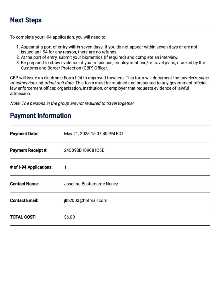 I-94 Application Next Steps Guide | PDF