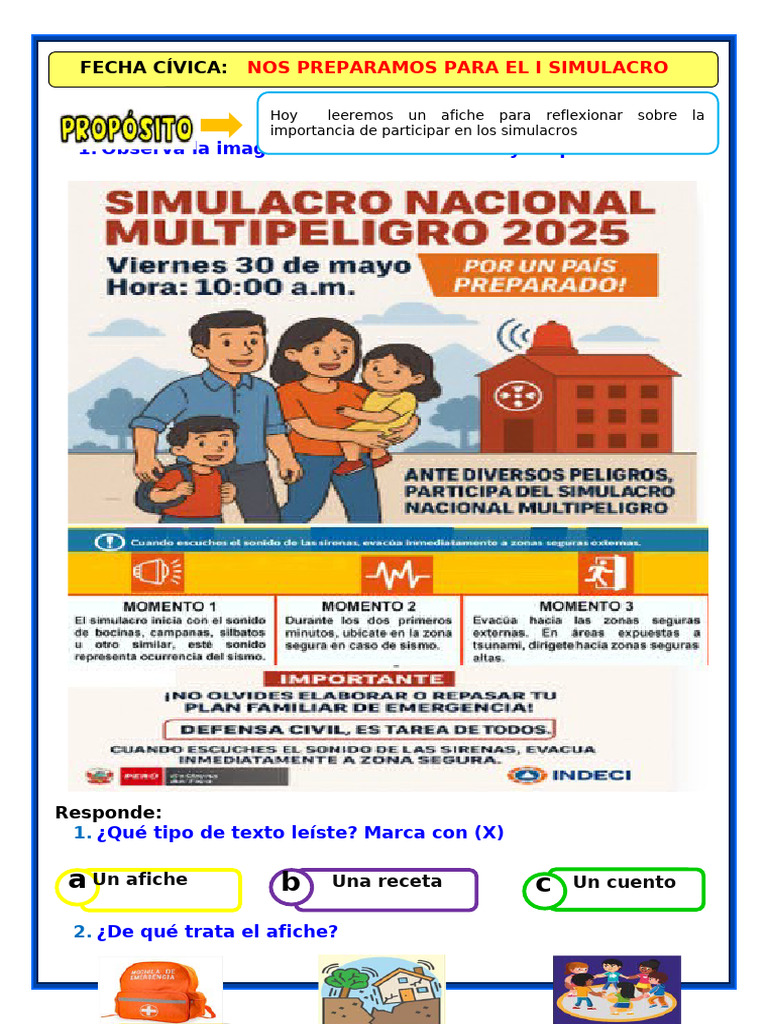 Adicional Ficha Nos Preparamos para El I Simulacro Multipeligro | PDF