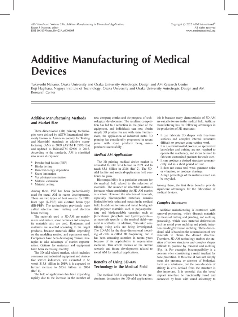 Additive Manufacturing in Medical Devices | PDF | Implant (Medicine ...