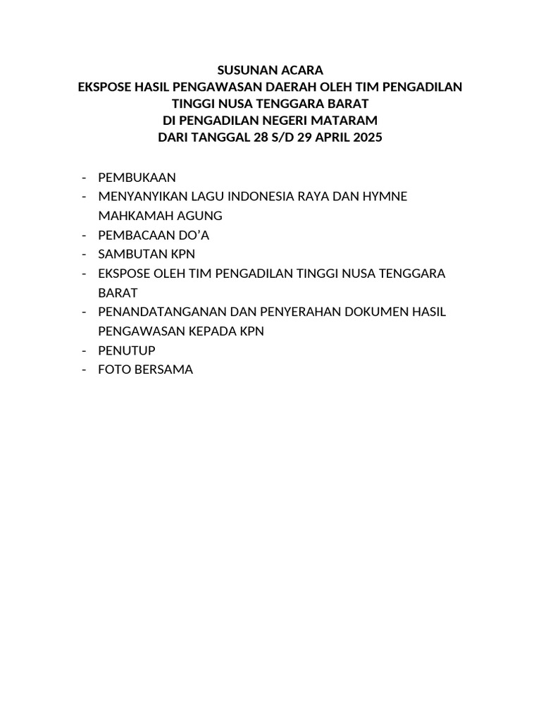 Susunan Acara Ekspose PT NTB | PDF