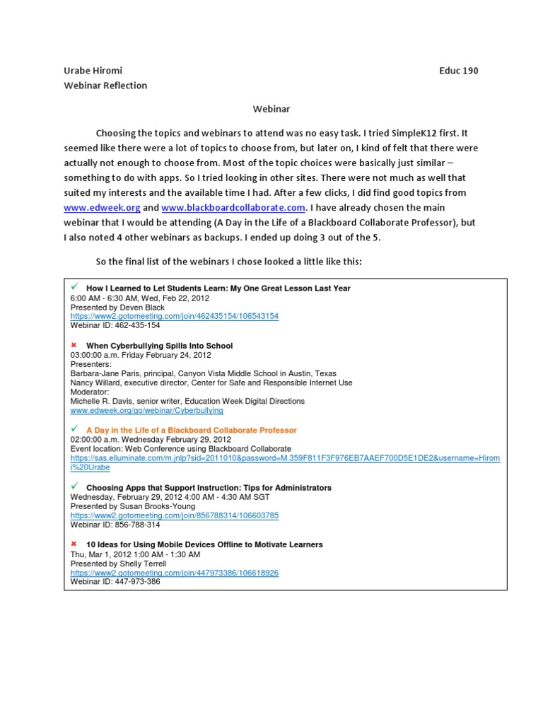 Webinar Reflection | Web Conferencing | Cyberbullying