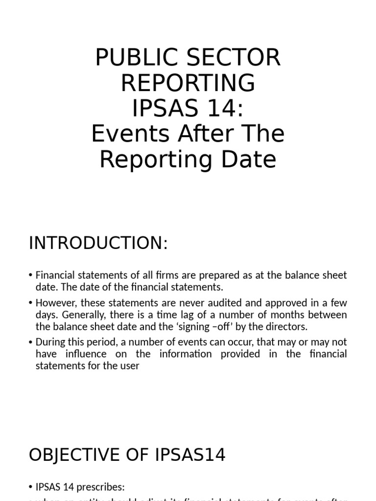 IPSAS 14: Events After Reporting Date | PDF | Going Concern | Financial ...