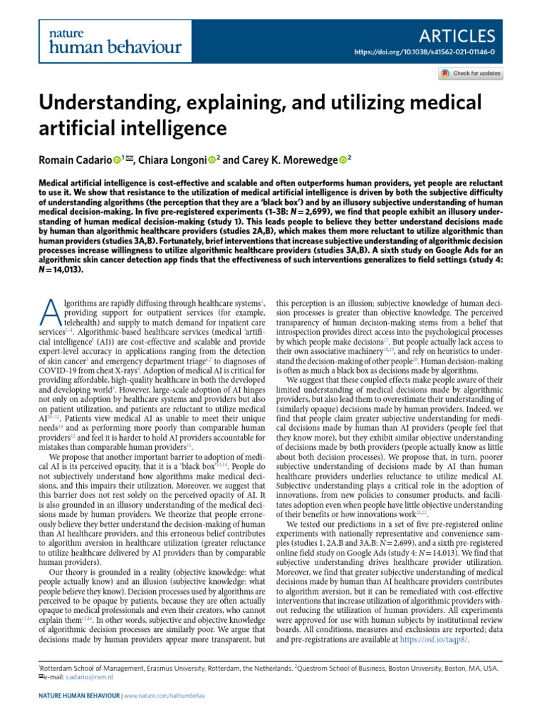 Understanding Explaining Utilizing Medica AI - Cadario - Et - Al - 2021 ...