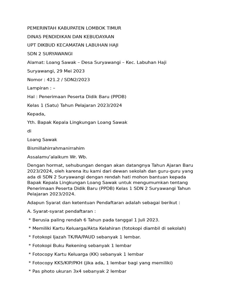 Surat PPDB 2025 | PDF