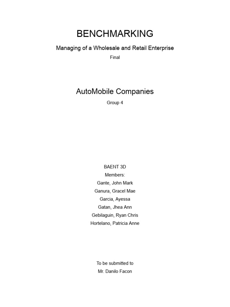 Group-4 Benchmarking Automobiles Final-Output | PDF | Volkswagen | Chevrolet