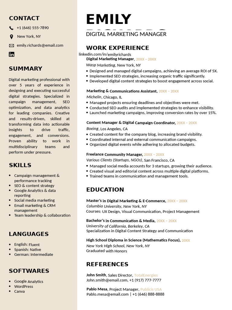 Two-Column Resume Template Guide | PDF | Résumé | Digital Marketing