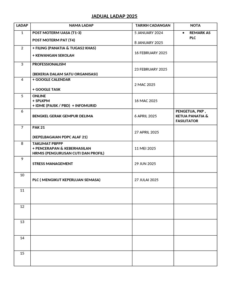 Jadual Ladap 2025 | PDF