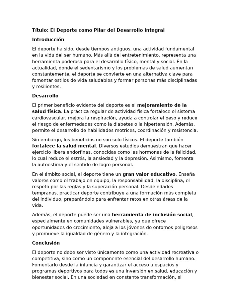 Deporte: Clave para el Desarrollo Integral | PDF
