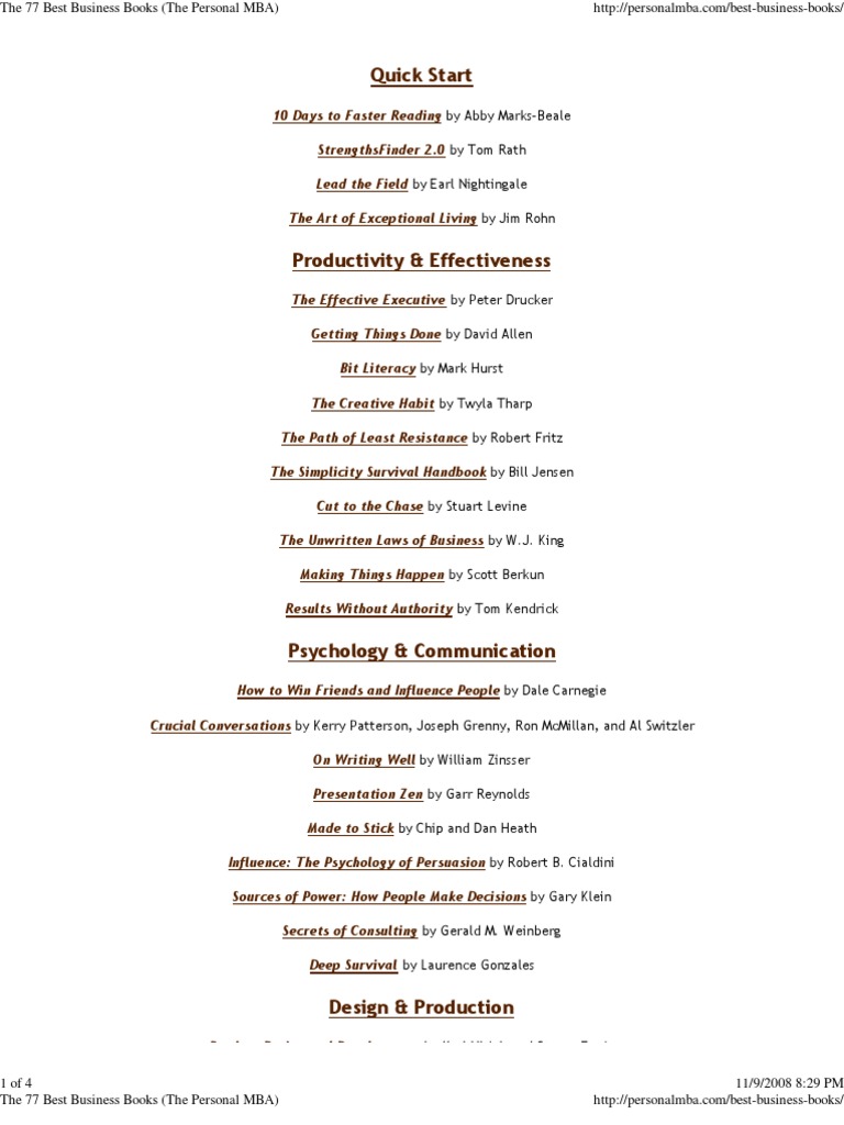 The 77 Best Business Books (The Personal MBA) | PDF | Strategic ...