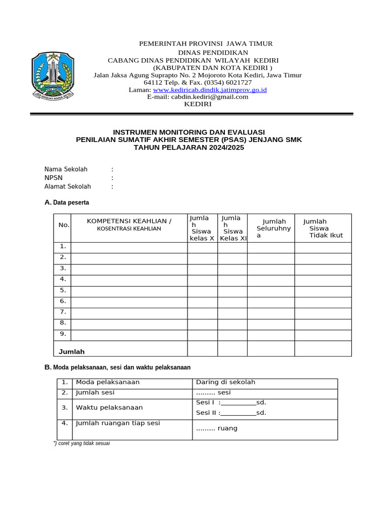 Instrumen Monev Psas SMK - 2025 | PDF
