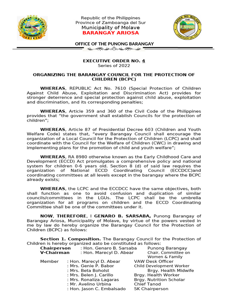 BCPC Executive Order 2022 | PDF | Justice | Crime & Violence