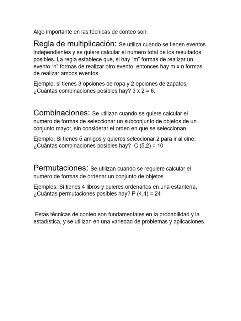 Técnicas de Conteo: Multiplicación, Combinaciones y Permutaciones | PDF