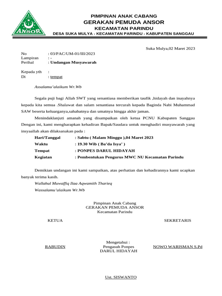 Undangan Kerja Bakti | PDF