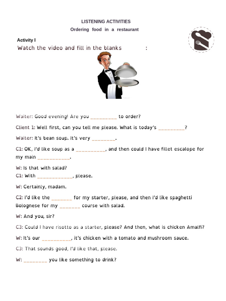 Restaurant Listening Activities A2 | PDF