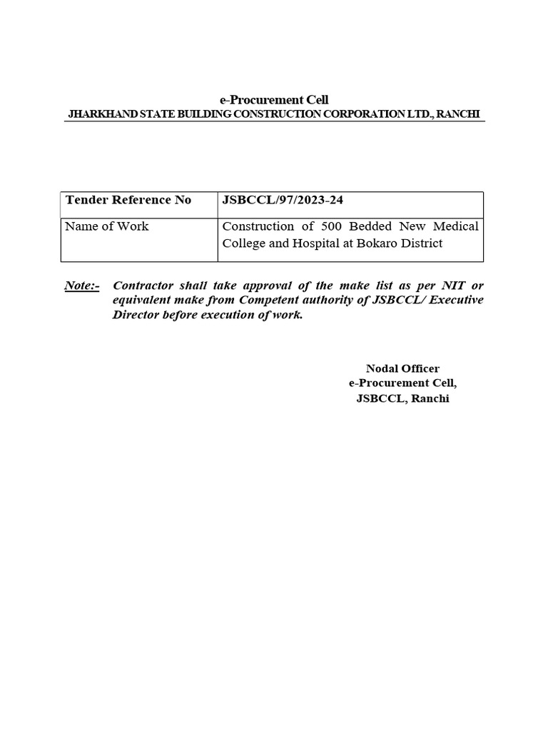 Bokaro Medical College Construction Tender | PDF | Companies