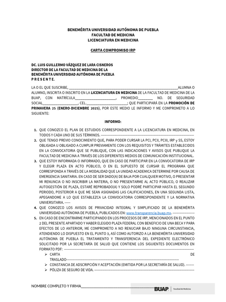 CARTA COMPROMISO FINAL IRP Prim25 | PDF | Cuidado de la salud | Medicina