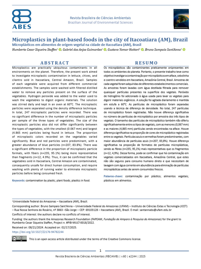 Microplastics in Vegetables from Itacoatiara | PDF | Agriculture | Waste