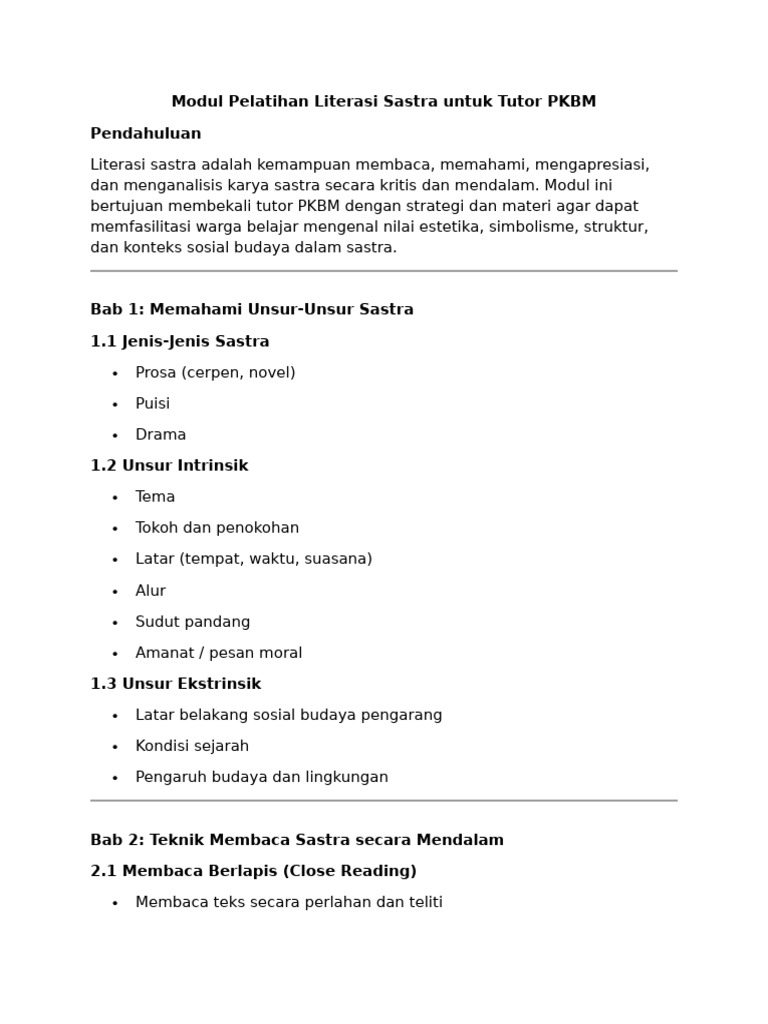 Modul Pelatihan Literasi Sastra untuk Tutor PKBM | PDF